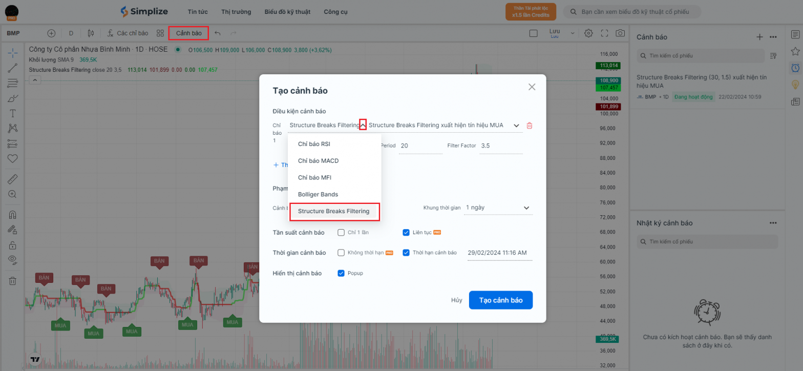 [Cập Nhật Mới] - Cài đặt Cảnh Báo Kỹ Thuật Cho Chỉ Báo độc Quyền Structure Breaks Filtering ...